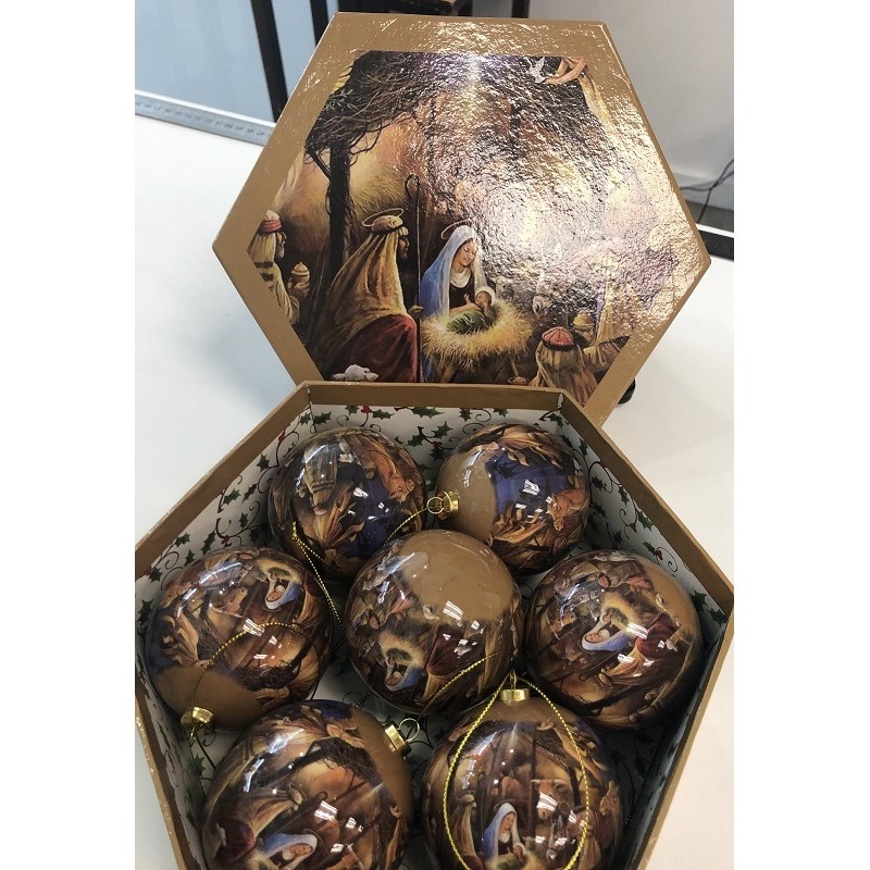 DECOUPAGE BAUBLES NATIVITY DESIGN SET OF 7